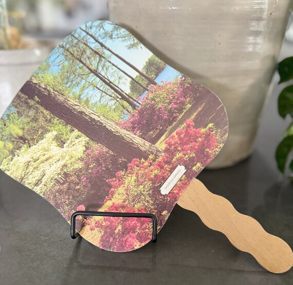 Vintage Handheld Church Fan - Cardboard on Wood Handle - Gem