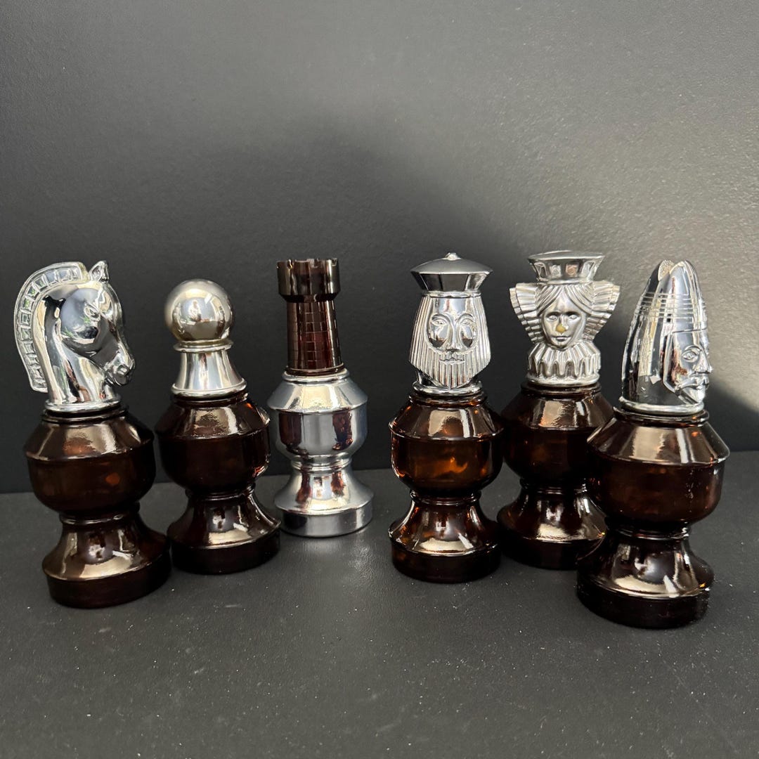 Avon Chess Piece Cologne Bottles - King, Queen, Bishop, Knight, Pawn ...