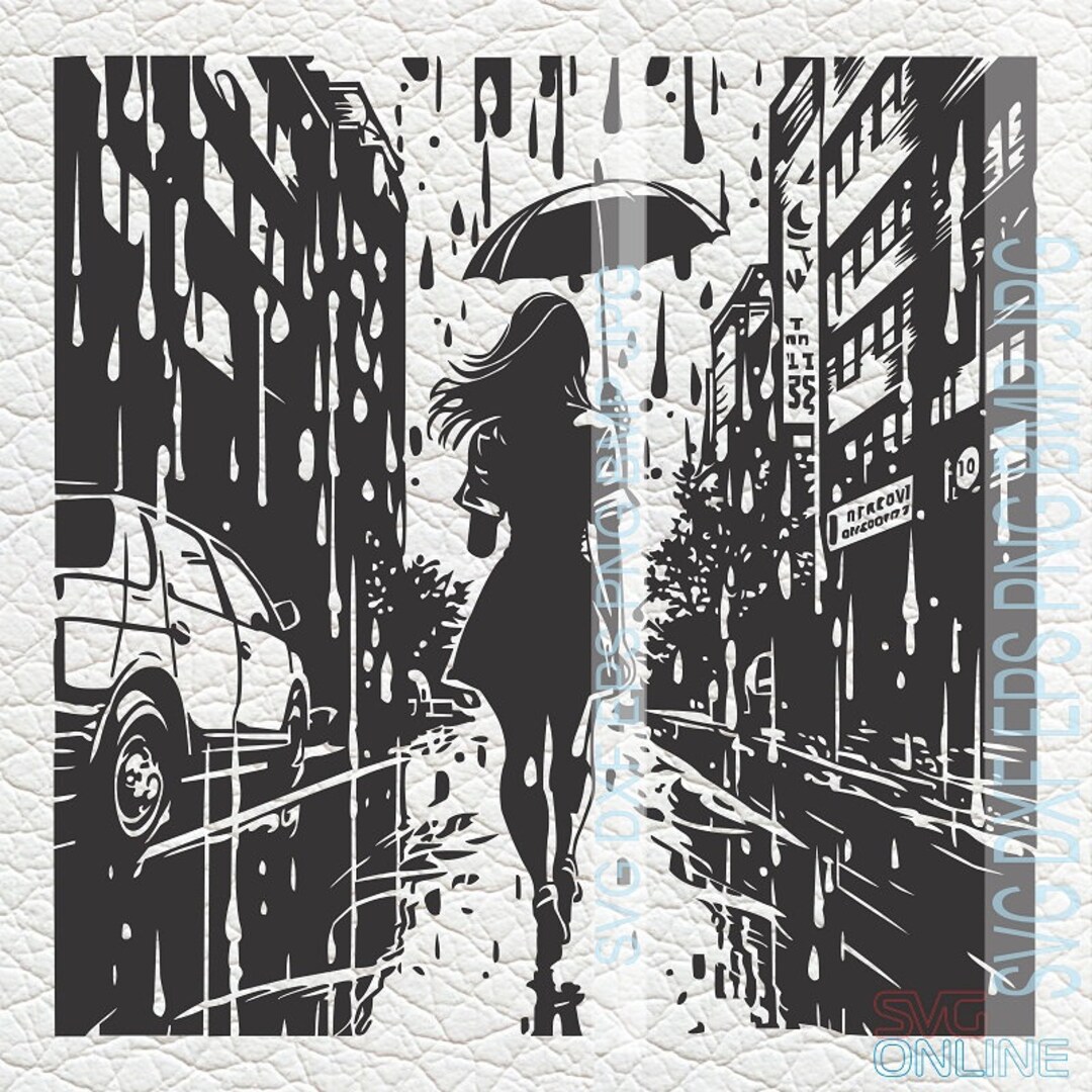 Girl With Umbrella SVG, Girl Svg, Cityscape Svg, Cars Svg, Umbrella Svg ...