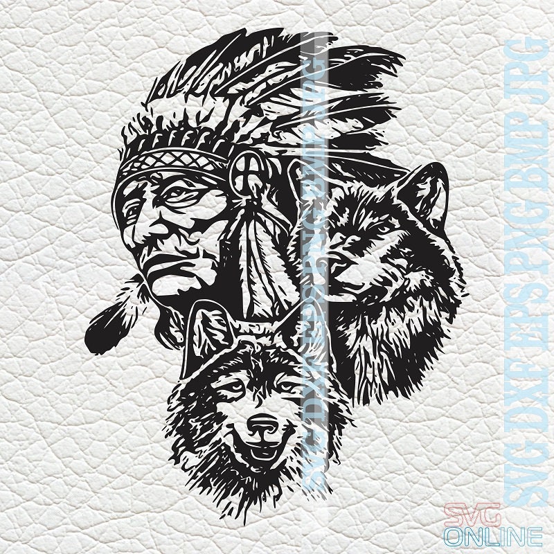 American Native With Wolves SVG Dxf Png Clipart Vector Cricut - Etsy ...