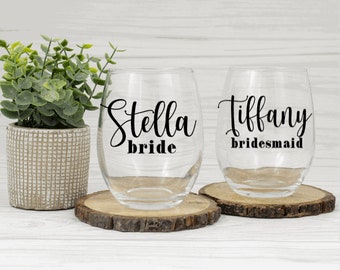 Team Bride, Wine Glasses, Bridesmaid Proposal, Stemless Wine Glasses ...