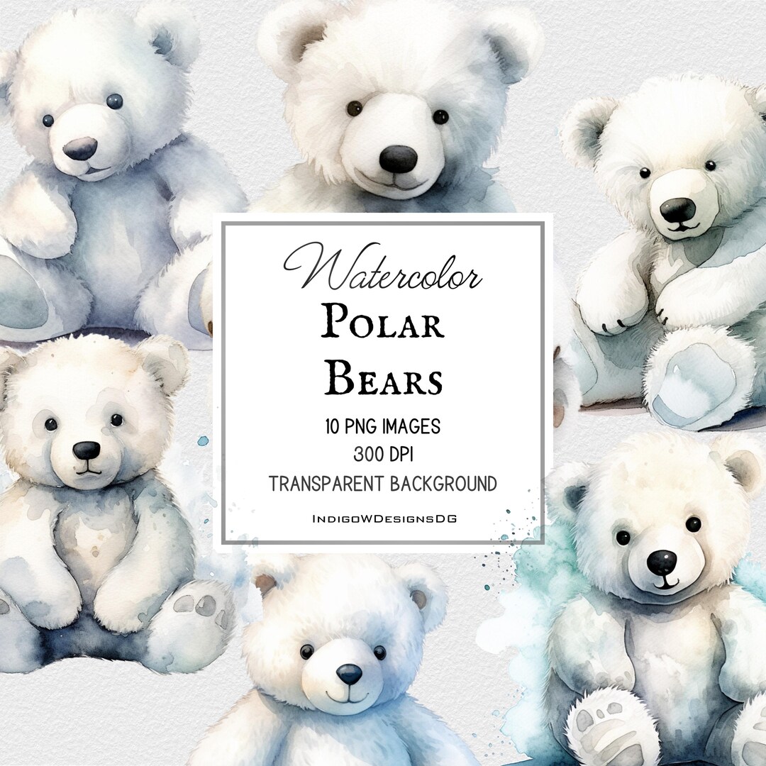 Watercolor Polar Bears Clip Art / Cute / Nursery / Winter / Holiday ...