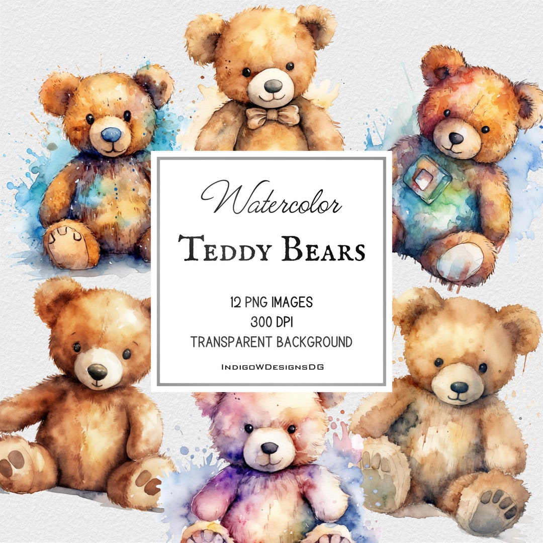 Watercolor Teddy Bear Clip Art / Cute Teddy Bears, PNG, Nursery, - Etsy