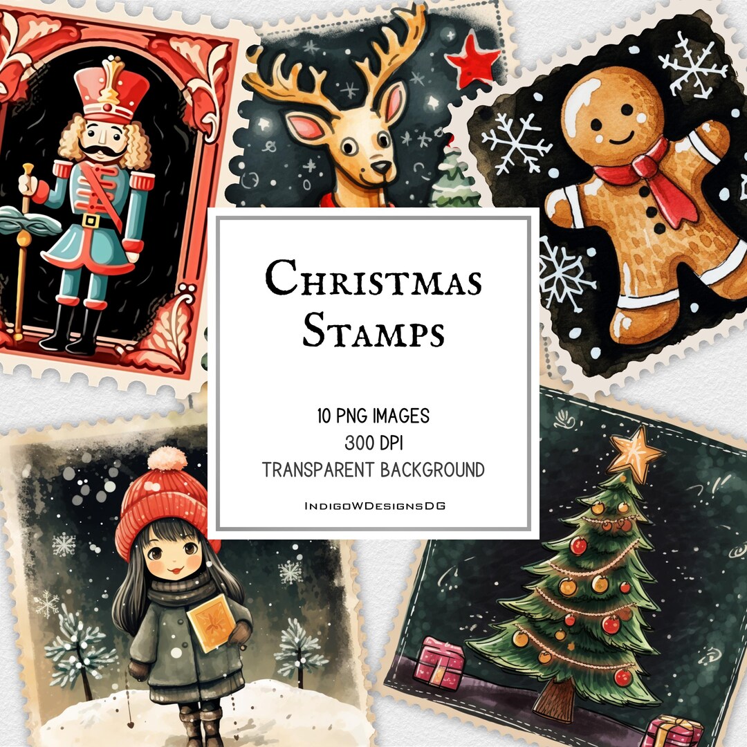 Christmas Stamps Clip Art / PNG / Santa / Gingerbread Man / Clip Art ...
