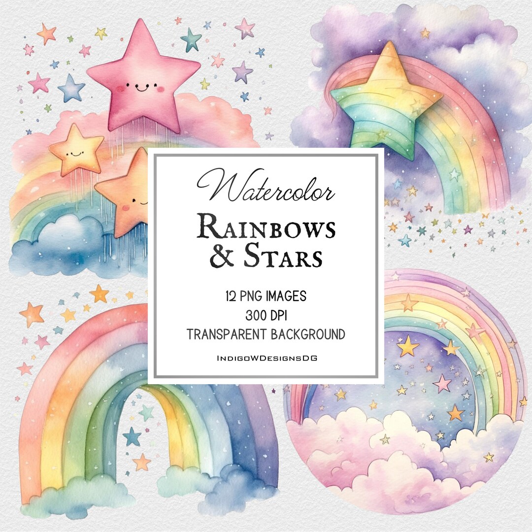Watercolor Rainbows and Stars Clip Art / Cute / Nursery / Baby ...