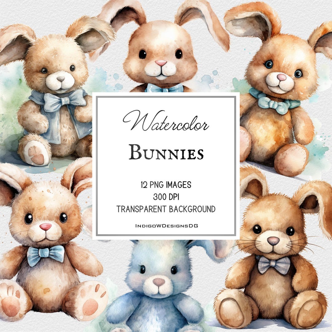 Watercolor Bunny Clip Art / PNG / Rabbit / Easter / Baby / Spring ...