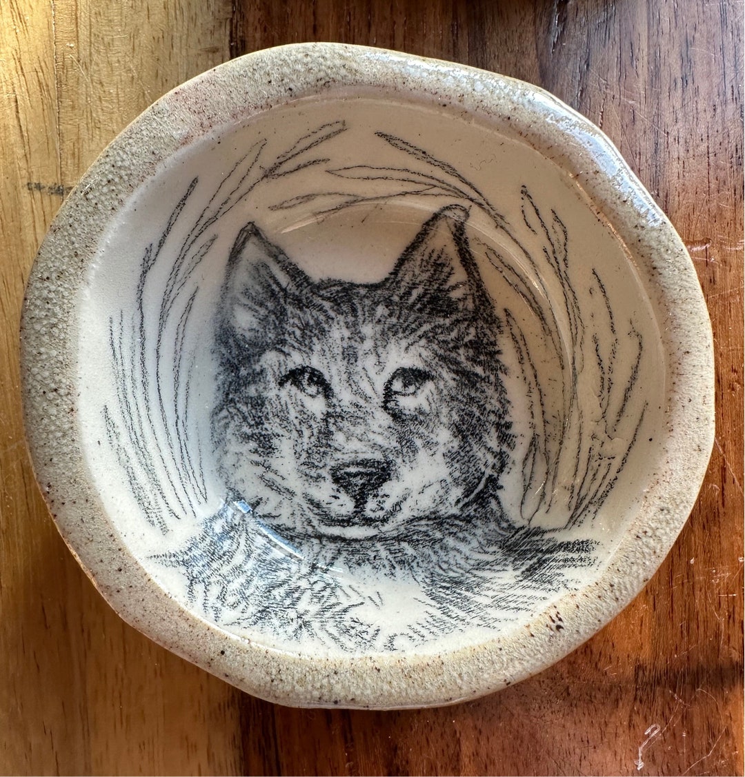 Hand Drawn WOLF on Hand Made Ceramic Ring Dish, Butter Pat, Salt Cellar ...