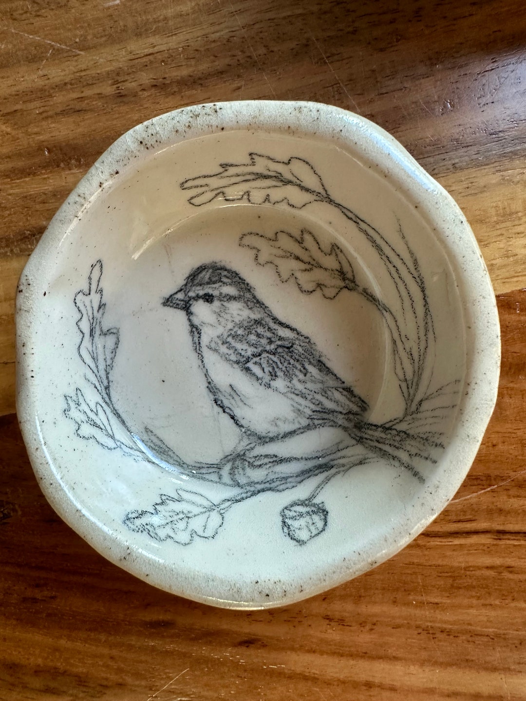Artist Drawn Sparrow in Tree, Hand Made Ceramic Ring Dish, Hand Drawn ...