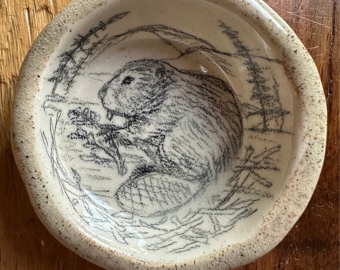 Adorable Hand Drawn BEAVER on a Hand Made Ceramic Ring Dish, Tea Bag ...