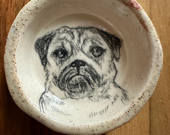 Adorable PUG Dog, Hand Drawn on Hand Made Ring Dish, Cream With ...