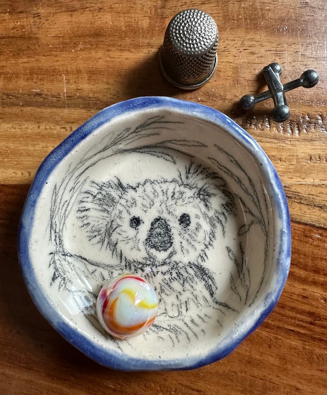 Adorable Koala Hand Drawn on a Hand Made Ceramic Ring Dish, Cupcake ...