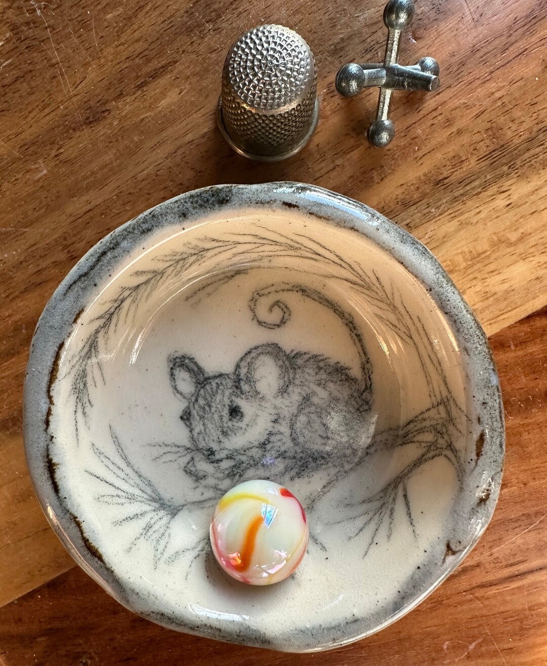 Adorable Mouse Nibbling, a Tiny Thing, Hand Drawn on a Handmade Ceramic ...