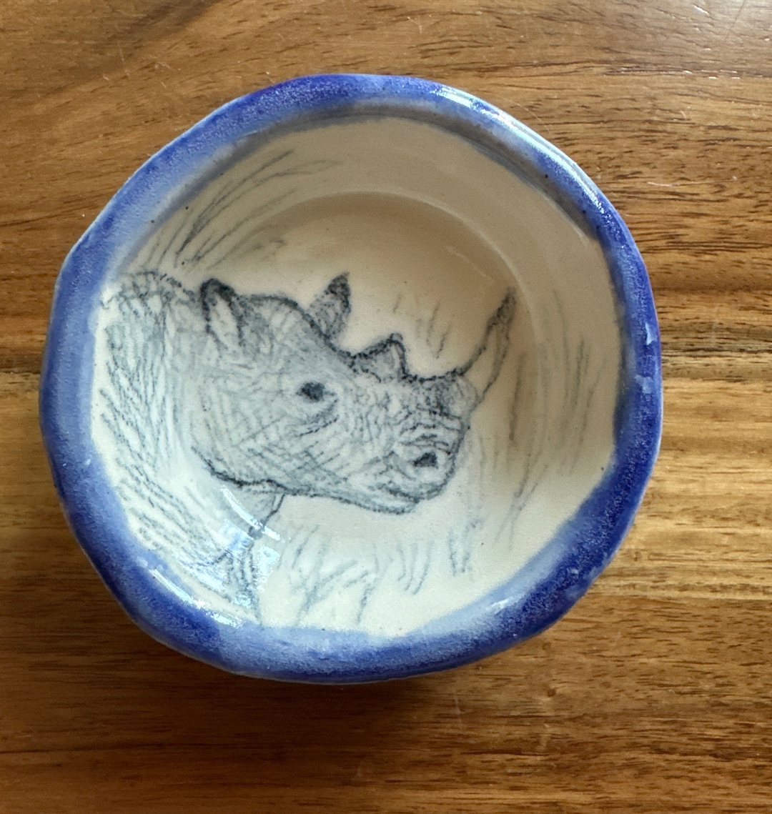 Hand Drawn RHINO on Hand Made Ceramic 3 Round Animal Ring Dish ...