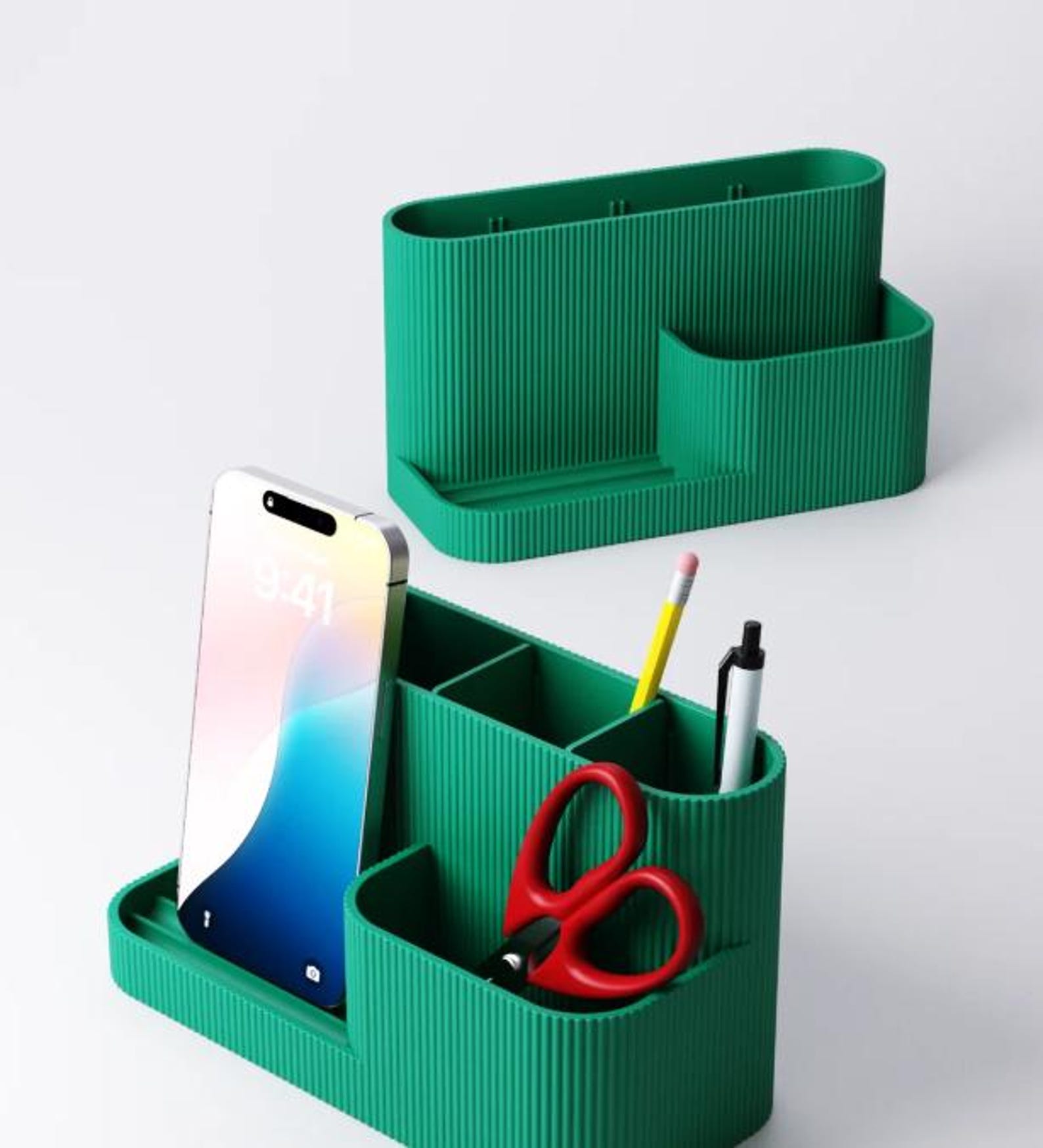 Multi-compartment Desk Caddy | Ribbed Office Organizer | Phone Stand ...