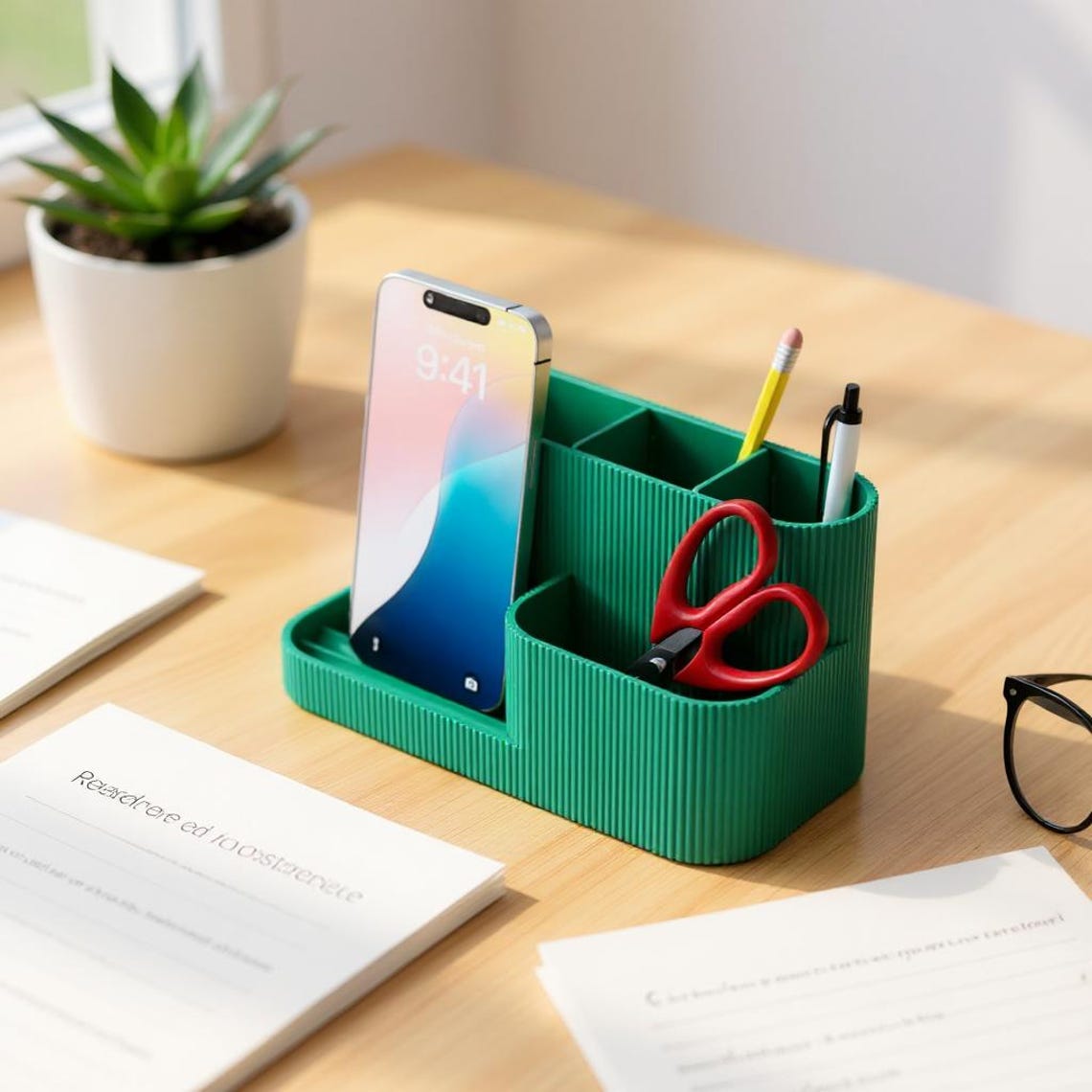 Multi-compartment Desk Caddy | Ribbed Office Organizer | Phone Stand ...