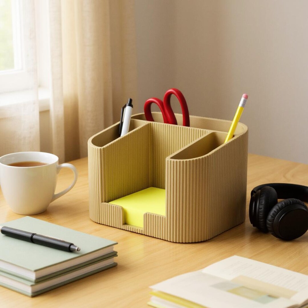 Modern Fluted Desk Organizer | Multi-compartment Pen Holder ...