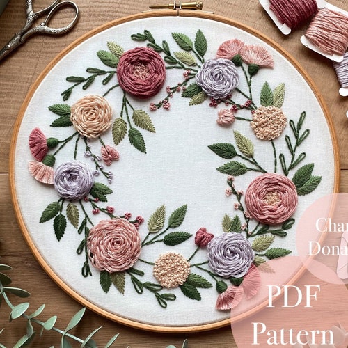 Flower Wreath Embroidery Pattern PDF Download - Etsy