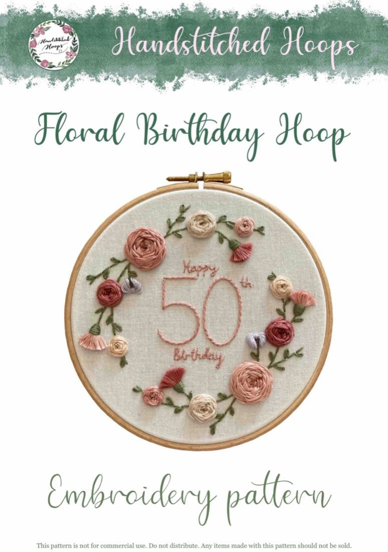 Floral Birthday Hoop Embroidery Pattern Digital Download - Etsy