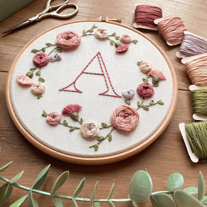 Floral Initial Hoop Embroidery Pattern | Digital Download | Full ...
