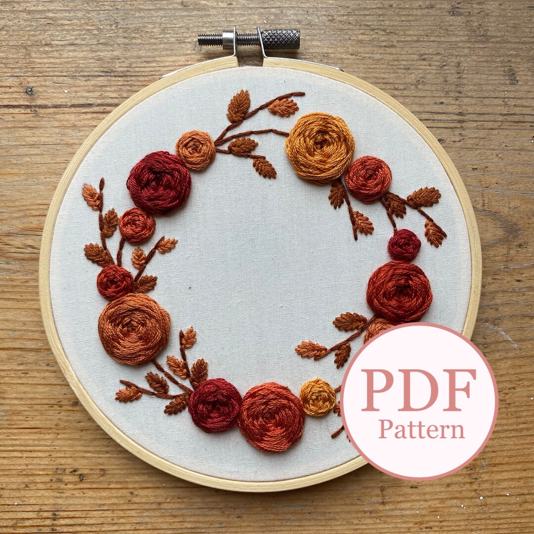 Autumn Wreath | Fall Wreath | Embroidery Hoop Art PDF Pattern | Digital ...