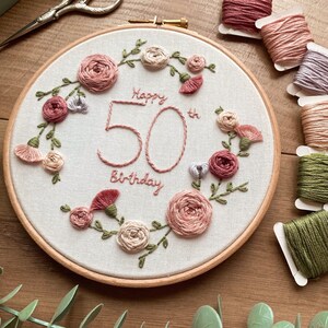 Floral Birthday Hoop Embroidery Pattern | Digital Download | 13th 16th ...