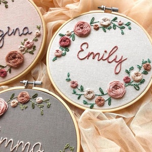 Floral Name Hoop Pattern | Embroidery Hoop Art PDF Pattern | Digital ...