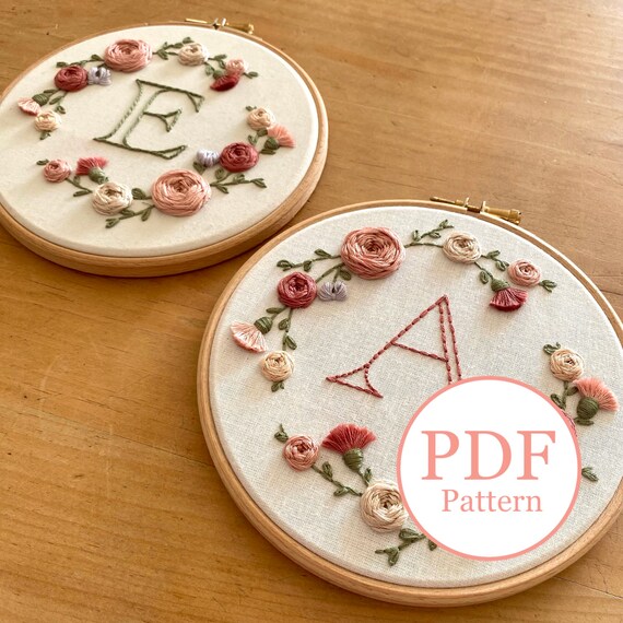 Floral Initial Hoop Embroidery Pattern Digital Download | Etsy