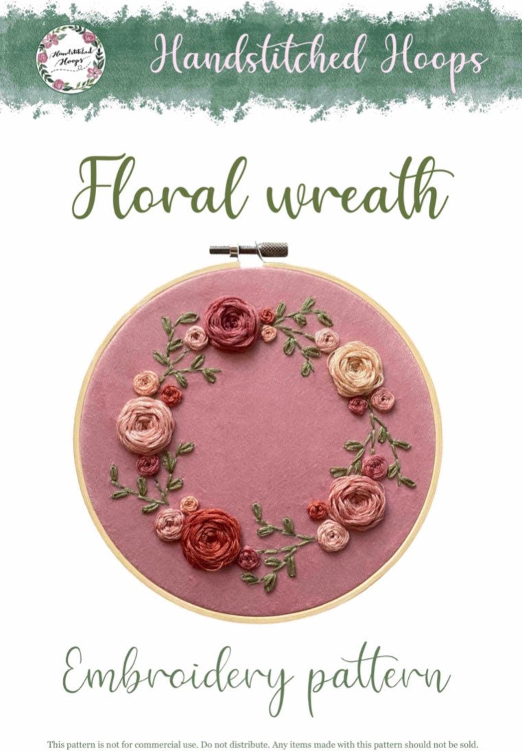 Floral Wreath Embroidery Hoop Art PDF Pattern Digital | Etsy