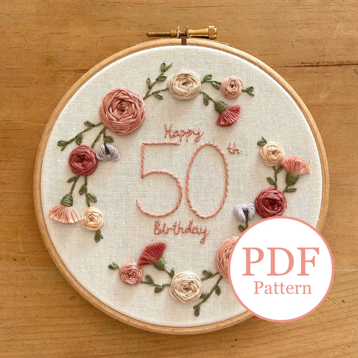 Floral Birthday Hoop Embroidery Pattern Digital Download - Etsy