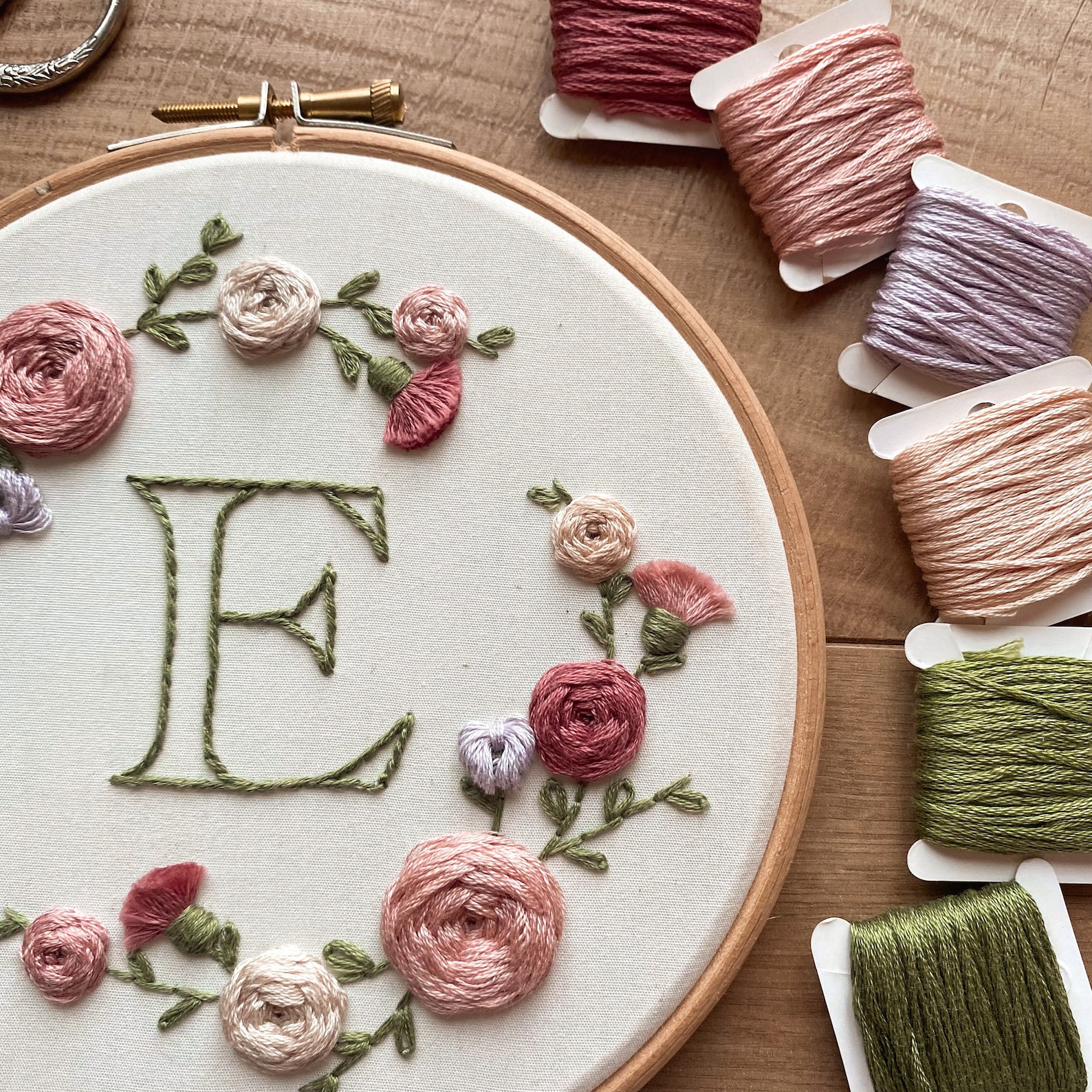 Floral Initial Hoop Embroidery Pattern | Digital Download | Full ...