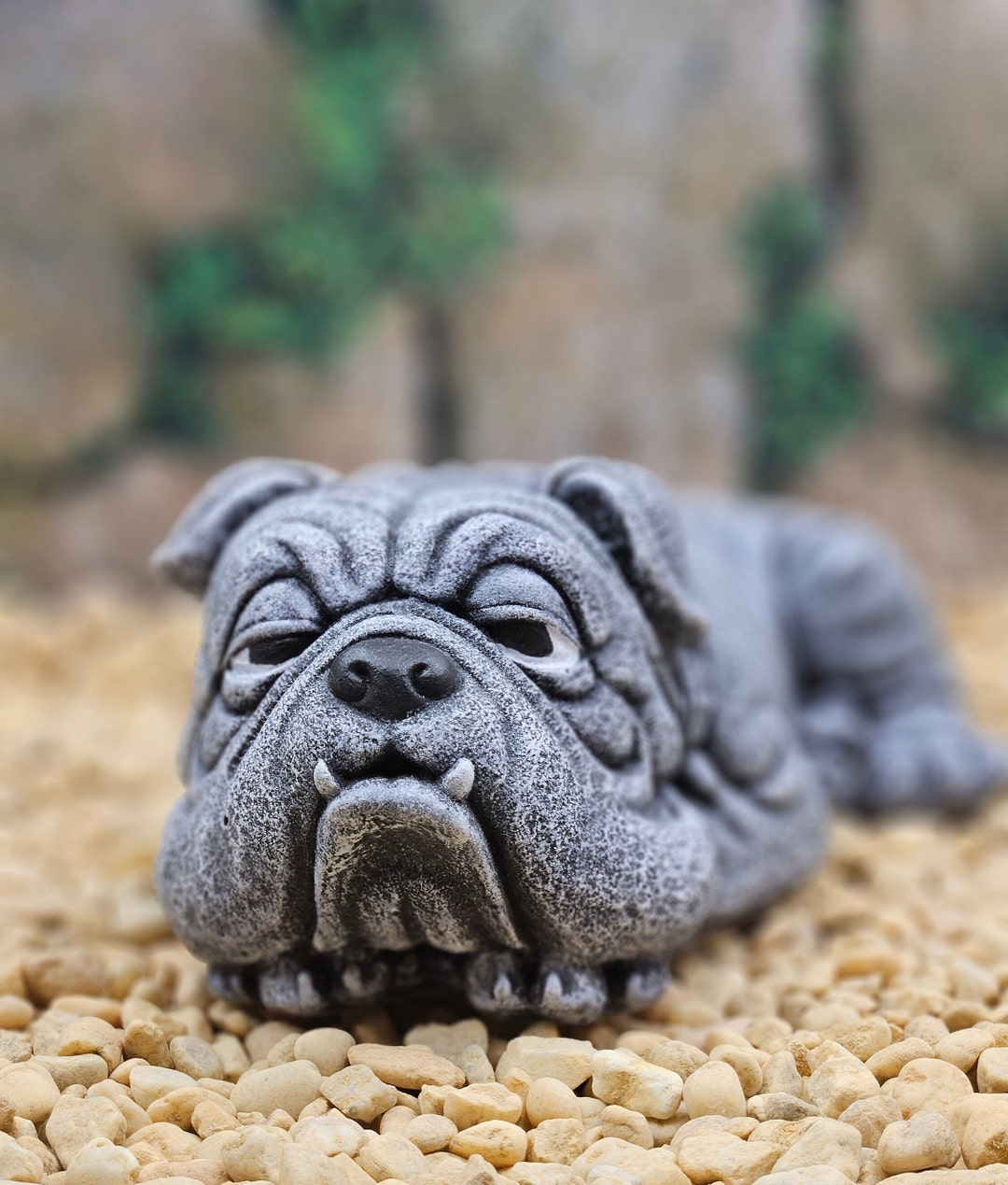 English Bulldog Statue, Concrete Bulldog Decor, Sleepy Bulldog, English ...