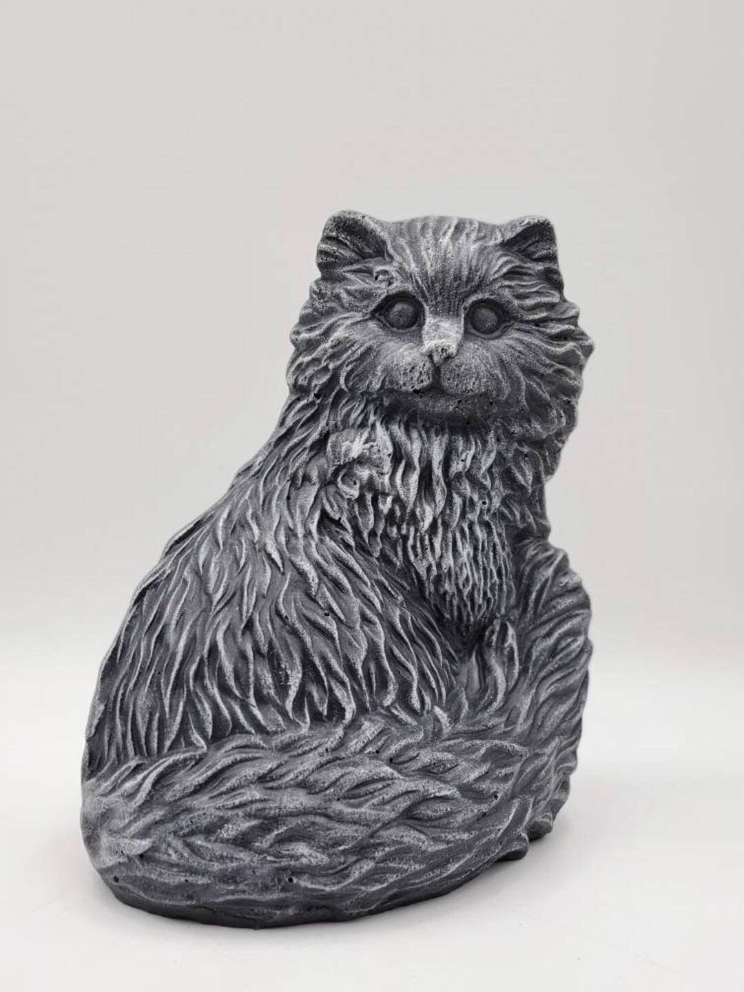 Cat Statue, Fluffy Cat, Handmade Concrete Cat, Outdoor Cat, Cat Decor ...
