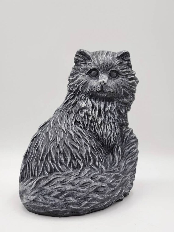 Cat Statue Fluffy Cat Handmade Concrete Cat Outdoor Cat | Etsy