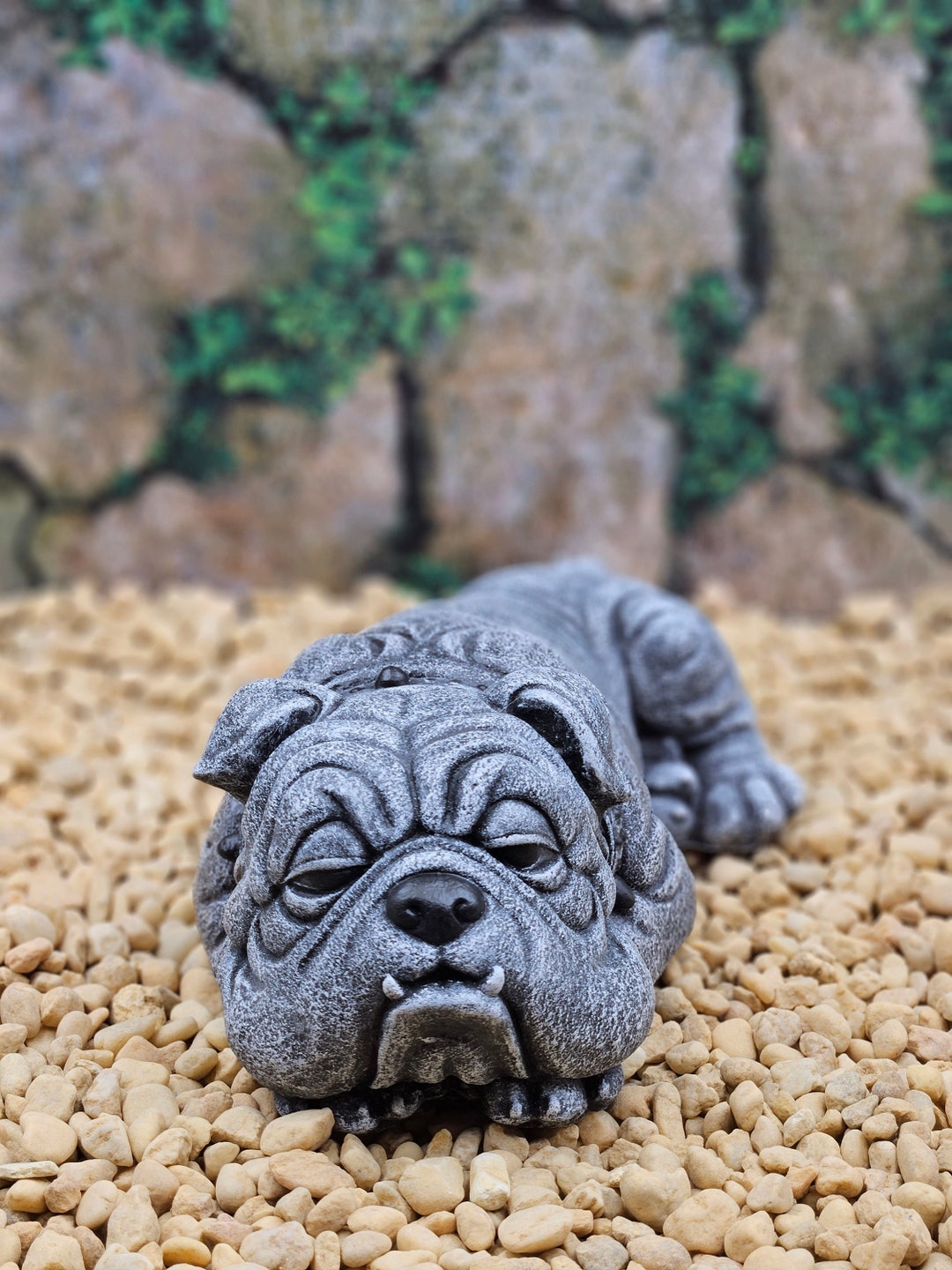 English Bulldog Statue, Concrete Bulldog Decor, Sleepy Bulldog, English ...