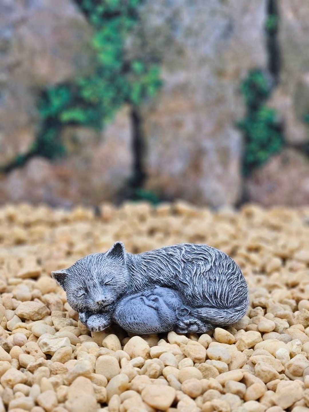 Cat Statue, Cat and Mouse, Small Handmade Concrete Cat, Indoor Outdoor ...