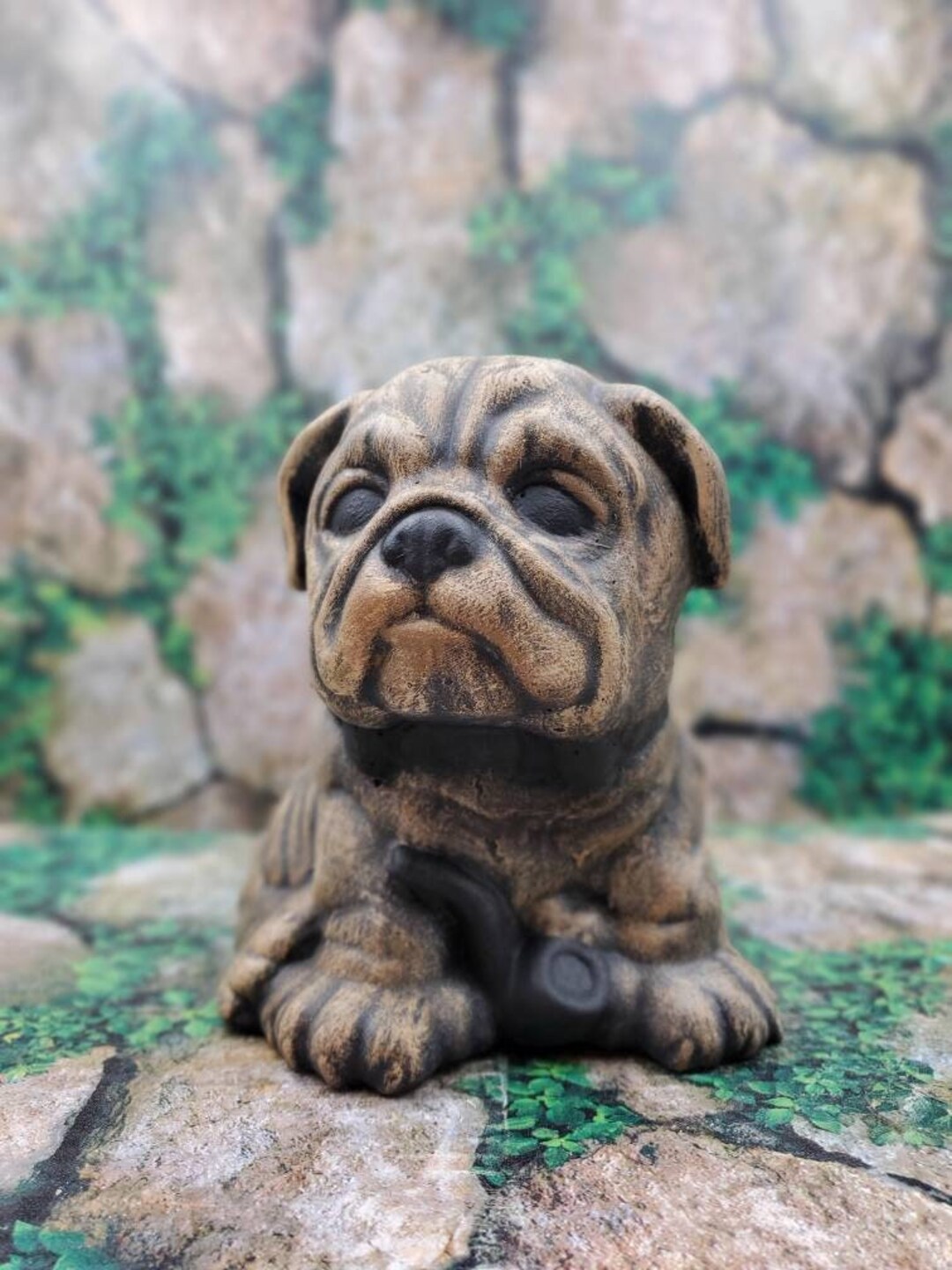 English Bulldog Statue, Concrete Bulldog Decor, Bulldog With Pipe ...