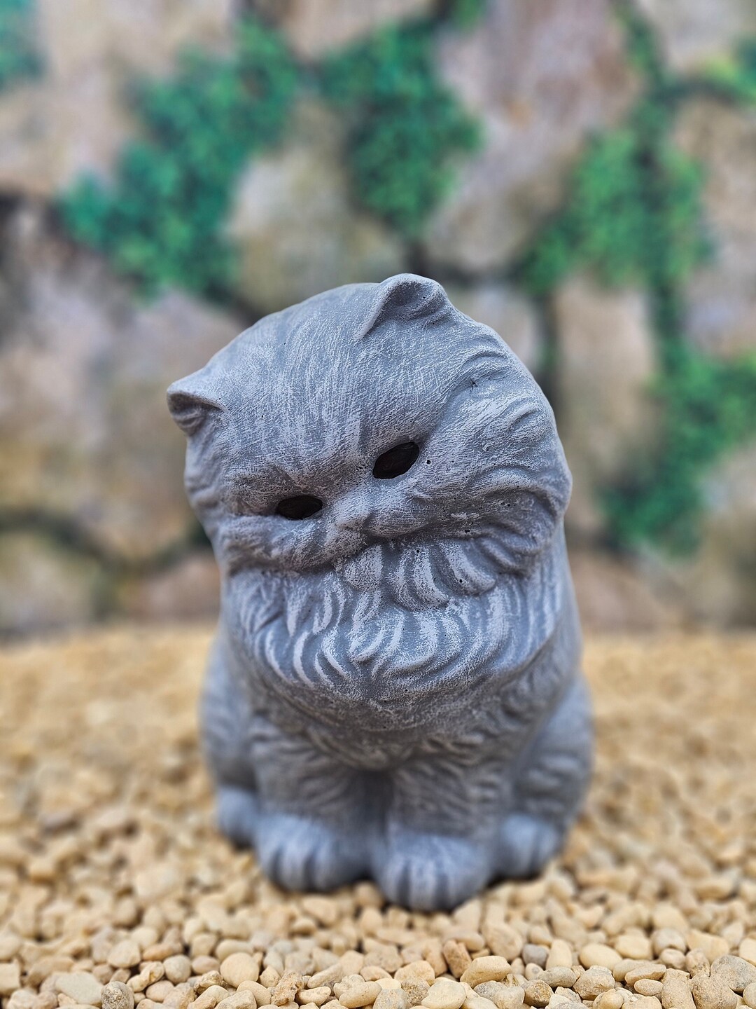 Cat Statue, Kitten Statue, Fluffy Cat, Handmade Concrete Cat, Outdoor ...
