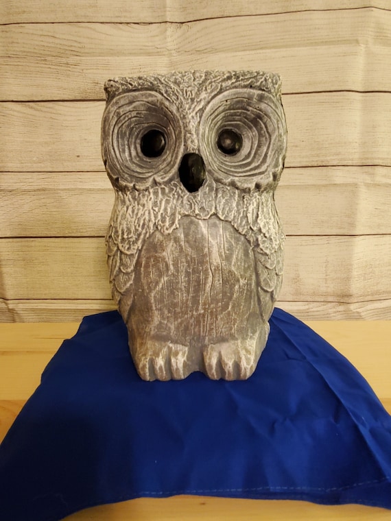 Large Owl Statue Handmade Carved Wood Style Concrete | Etsy