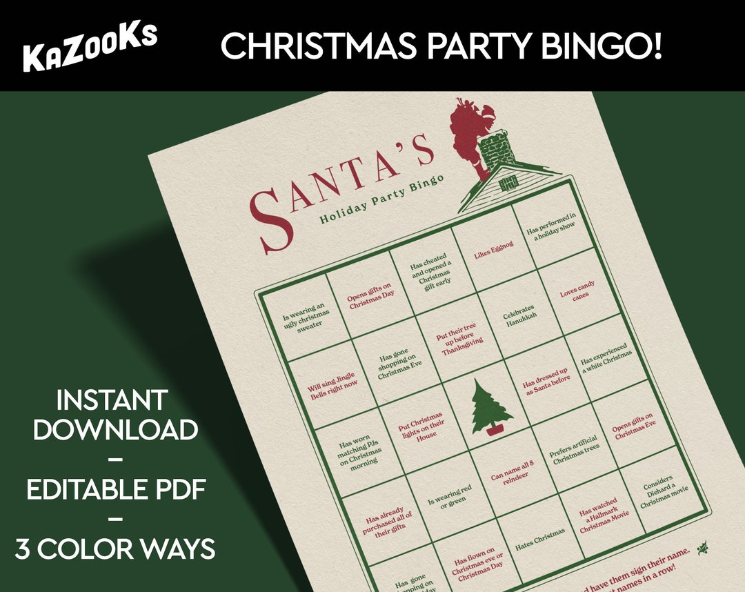 Christmas Party Bingo Game Printable Instant Download PDF - Etsy