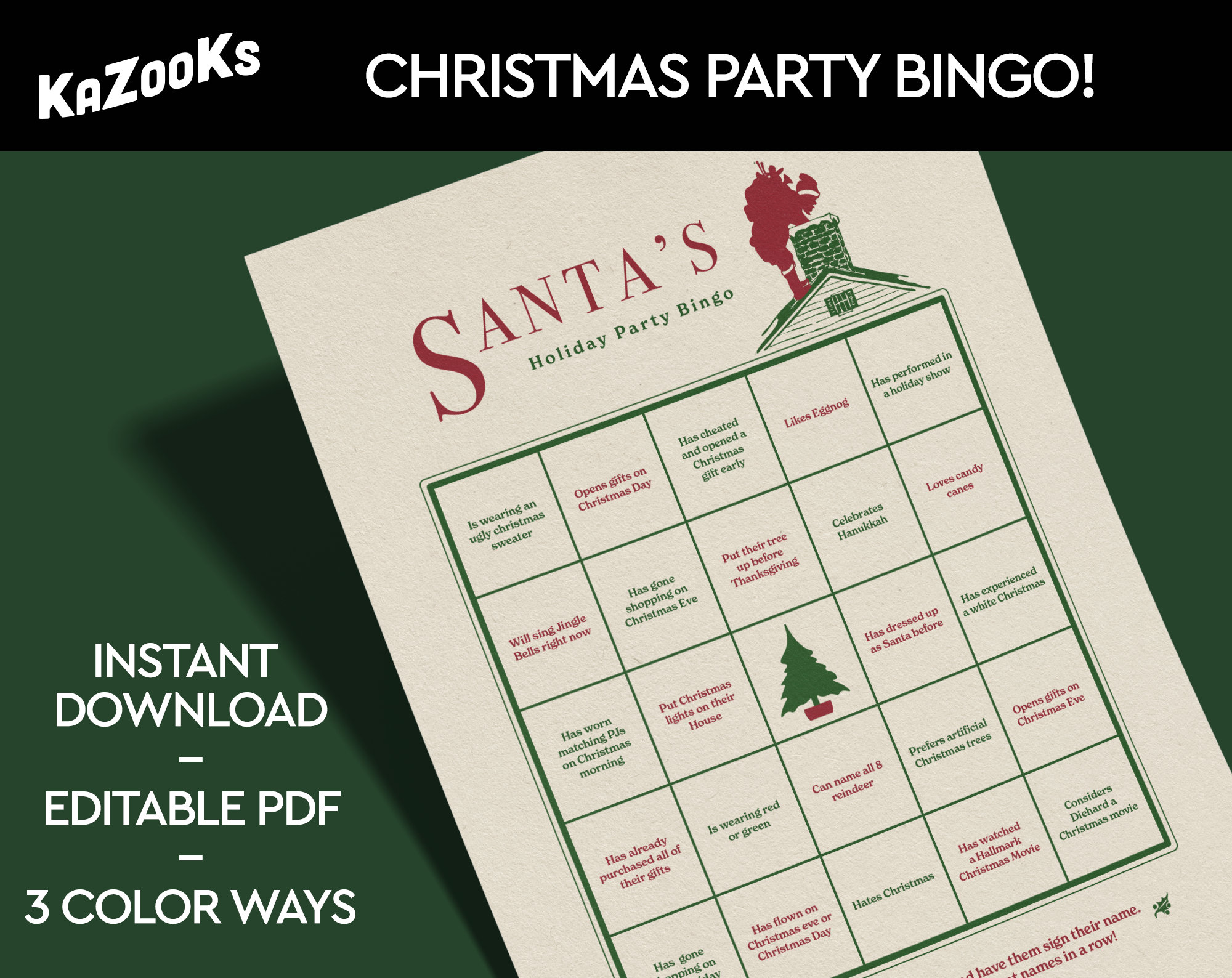 Christmas Party Bingo Game Printable Instant Download PDF - Etsy