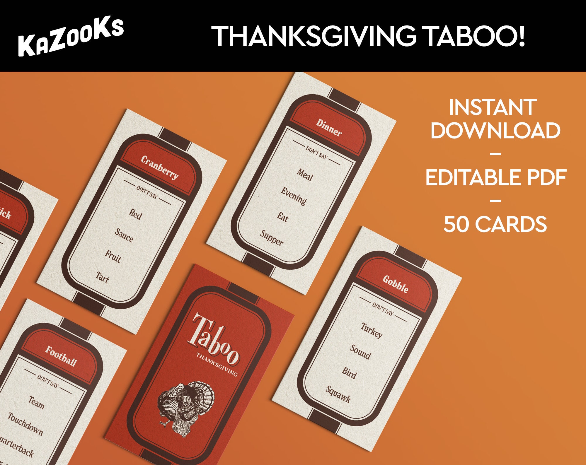Thanksgiving Taboo Game | Printable Instant Download PDF - Etsy