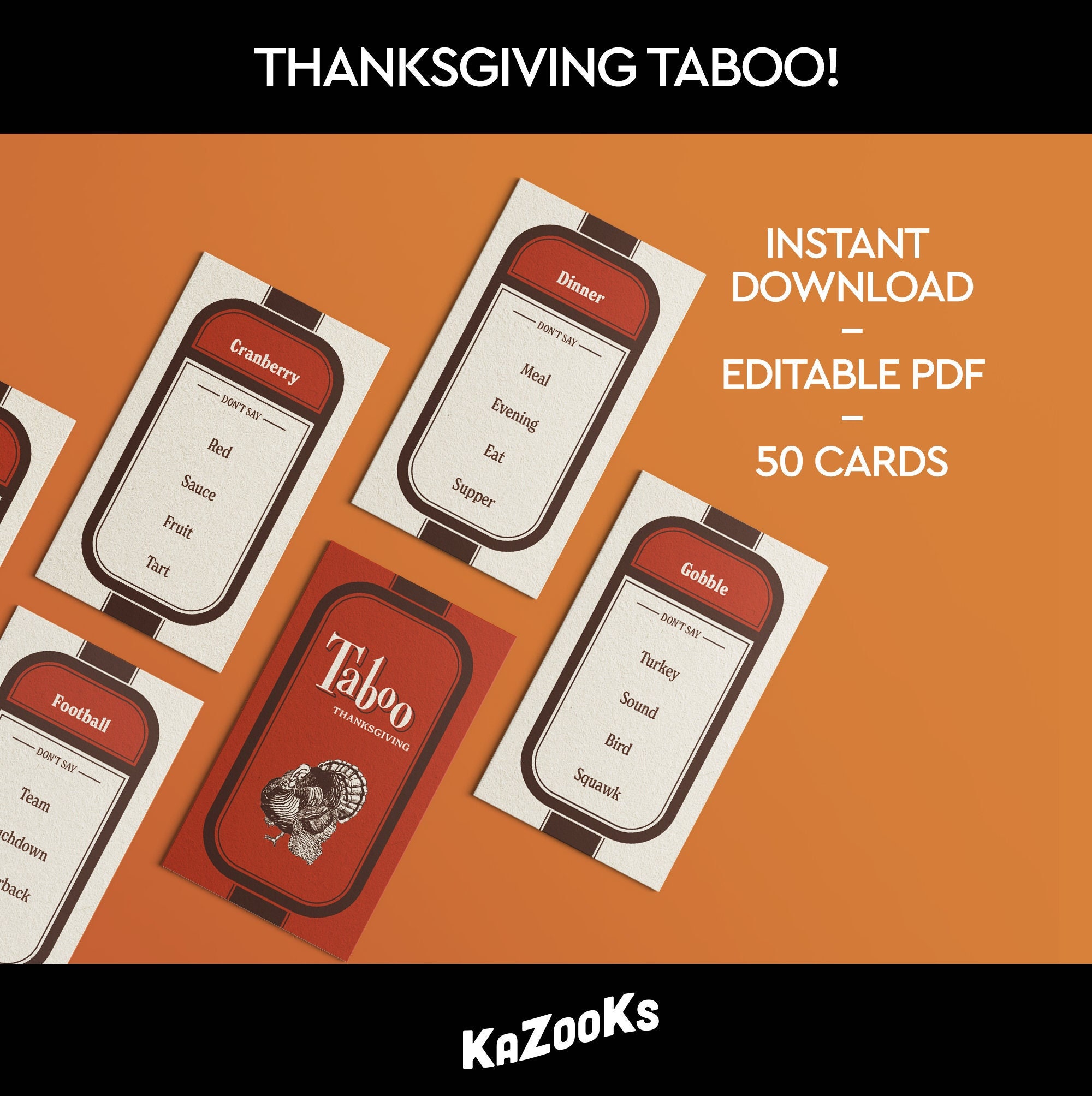 Thanksgiving Taboo Game | Printable Instant Download PDF - Etsy