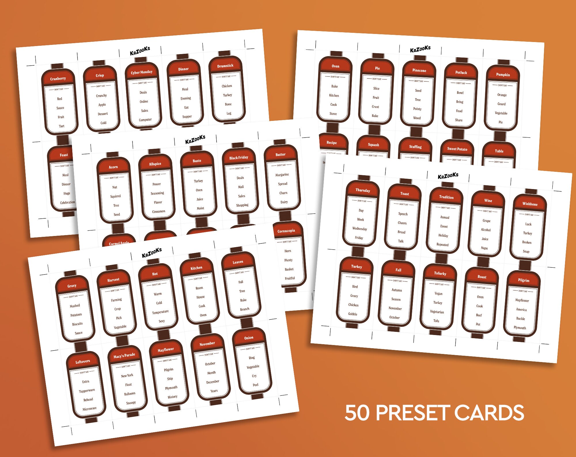 Thanksgiving Taboo Game | Printable Instant Download PDF - Etsy