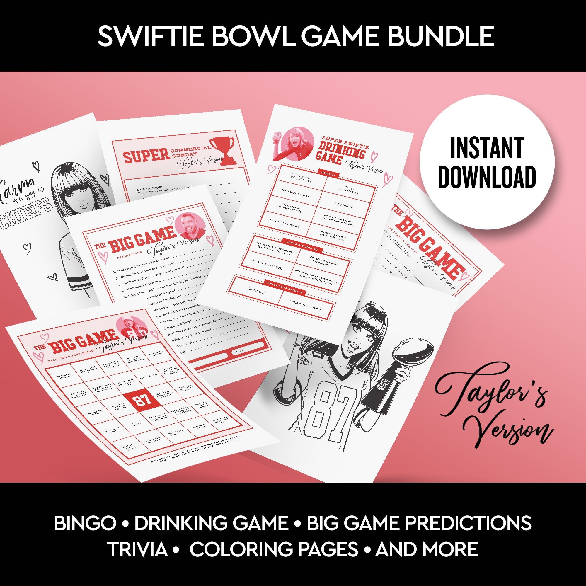 Taylor Swift Super Bowl 2024 Party Game Bundle Drinking Game, Bingo ...
