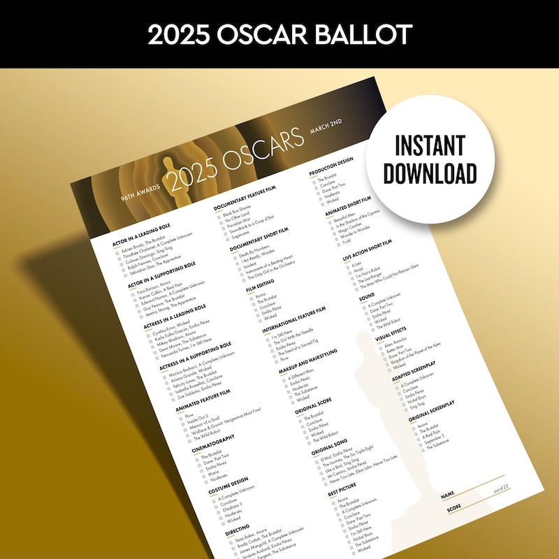 Oscars 2025 Sheet - Etsy New Zealand