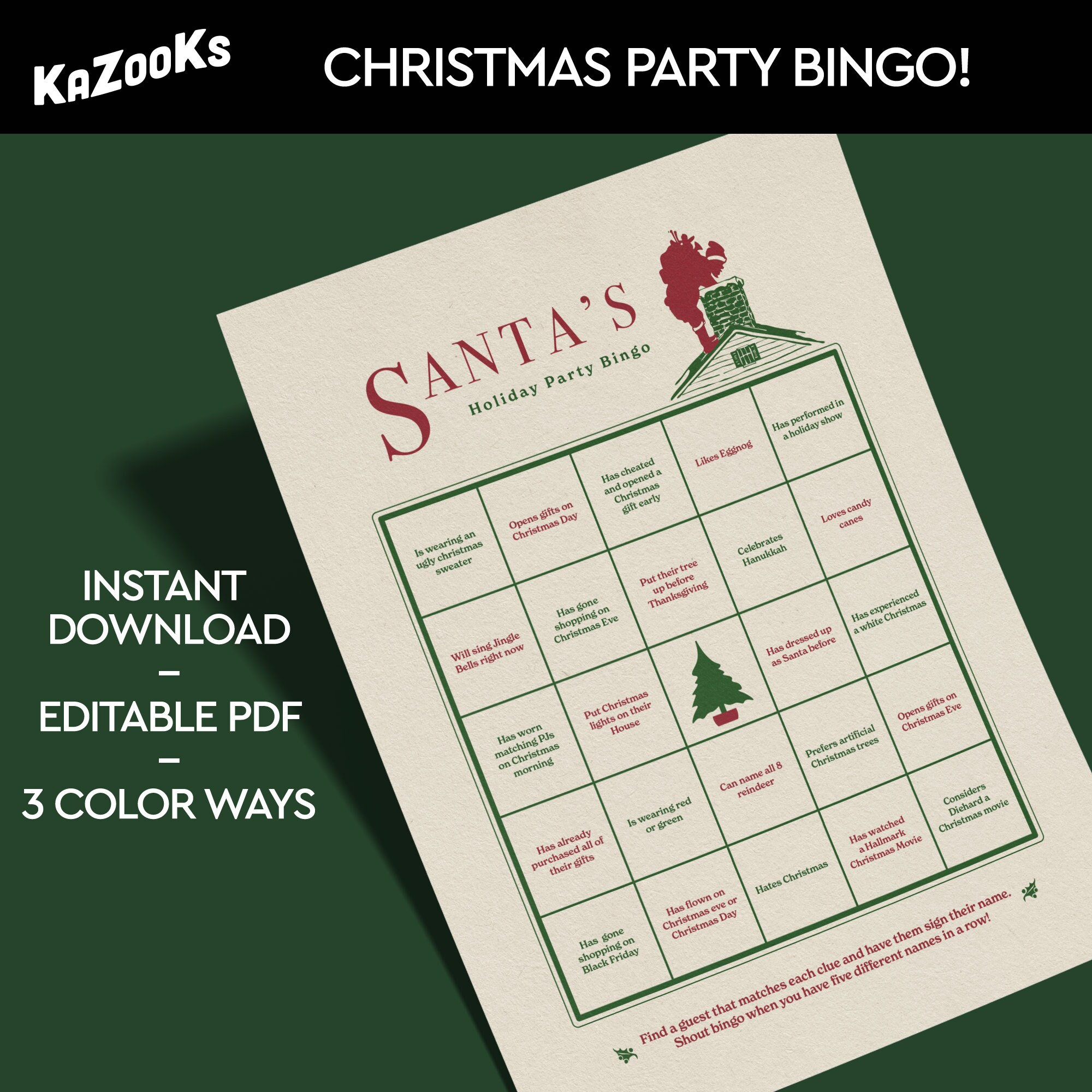 Christmas Party Bingo Game Printable Instant Download PDF - Etsy