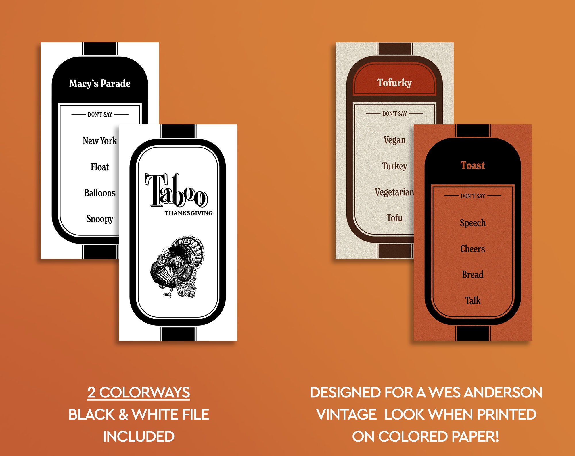 Thanksgiving Taboo Game | Printable Instant Download PDF - Etsy