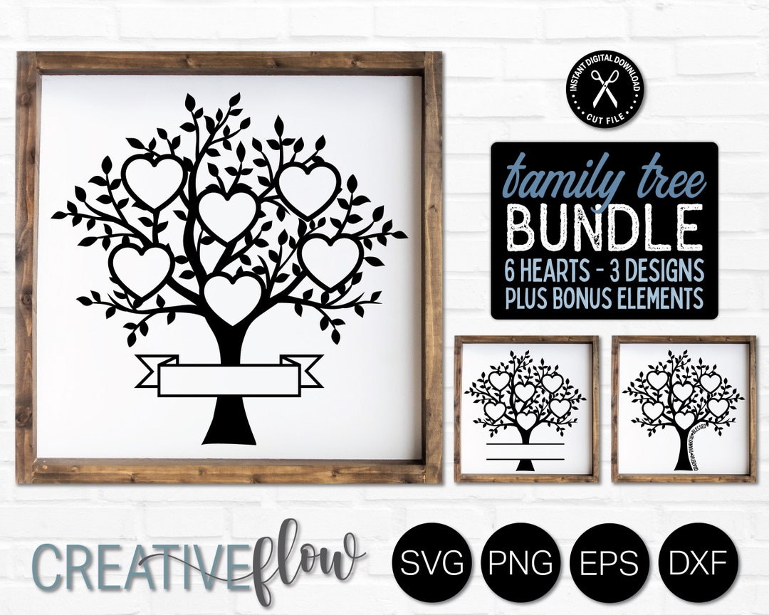 Family Tree SVG Bundle 6 Hearts for Family Members Split Monogram Svg ...