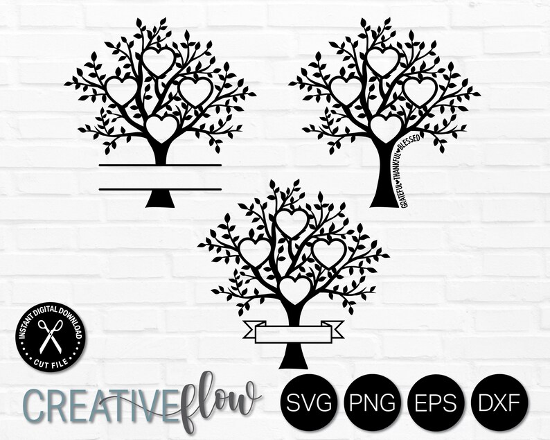 Family Tree SVG Bundle 4 Hearts for Family Members Split - Etsy