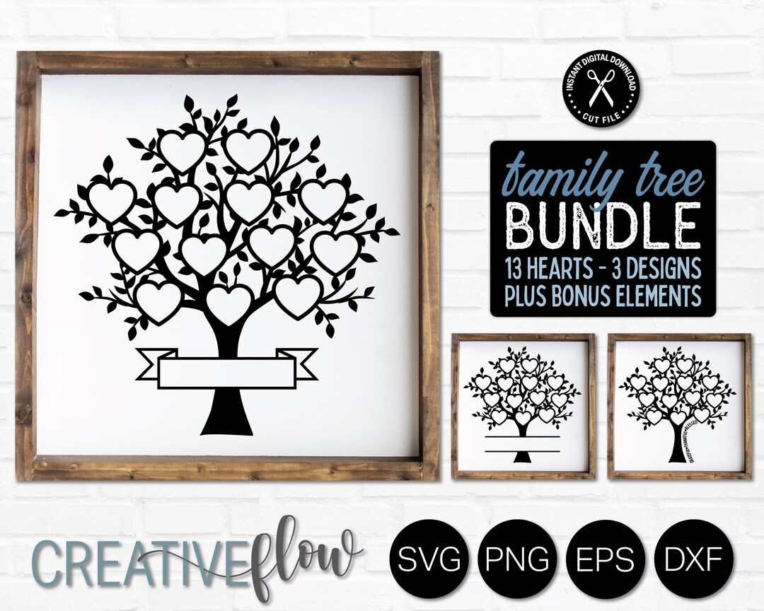 Family Tree SVG Bundle 13 Hearts for Family Members Split Monogram Svg ...
